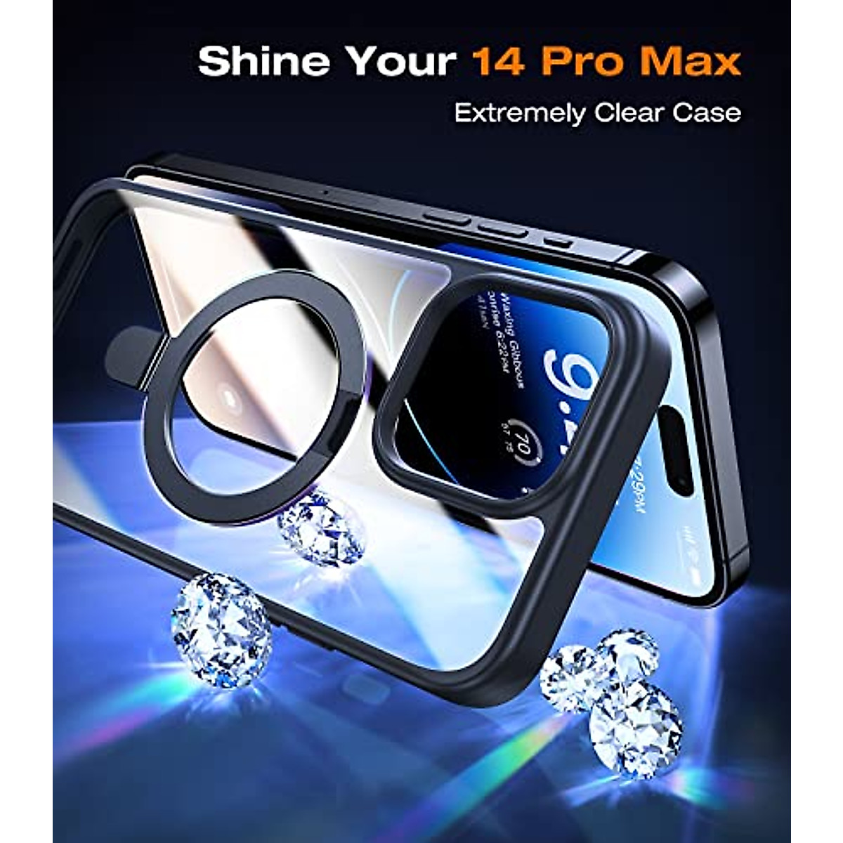 VICSEED for iPhone 14 Pro Max Case with Magsafe and Stand - 3 in 1 Clear [Non-Yellowing] [Permanent Magnetic] [Slim Yet Shockproof] for iPhone 14 Pro Max Phone Case for Men Women, Black