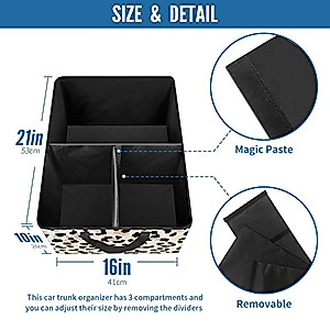 BOLIMAO Car Trunk Organizer Animal Fur Leopard Print Back Seat Large Storage Bag with Detachable Dividers Collapsible Trunk Cargo Organizer Tote Bag for Groceries SUV Camper Camping Picnic