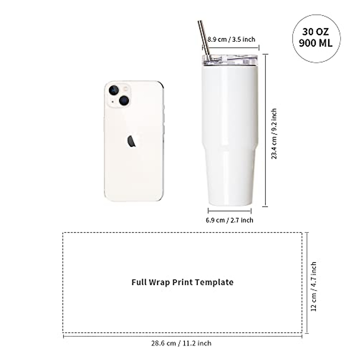 PYD Life Sublimation Tumblers Blanks Stainless Steel 30 OZ White Insulated Reusable Travel Coffee Mugs Cups with Leakproof Lid and Stainless Straw for Tumbler Heat Press 4 Pack