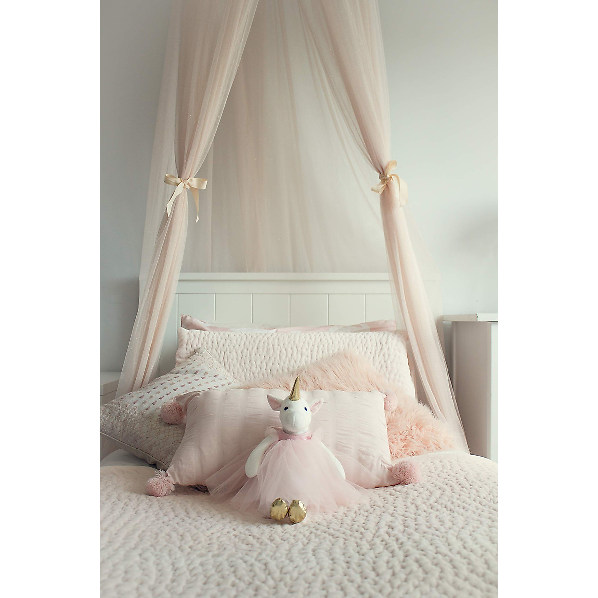 Inspired by Jewel Ella The Unicorn Premium Quality Stuffed White Unicorn Plush Doll with Golden Horn, Hooves & Flowing Pink Mane & Soft Tail | Playable Toy with Movable Legs with Huggable Arms