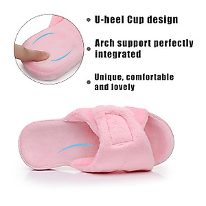 Women's Adjustable Diabetic Slippers Memory Foam House Shoes Cozy Arch Support Orthotic Heel Cup Arthritis Edema Slippers Non Slip Rubber Sole, Open Toe Fuzzy Slide Sandals for Ladies., Pink 6.5/7.5