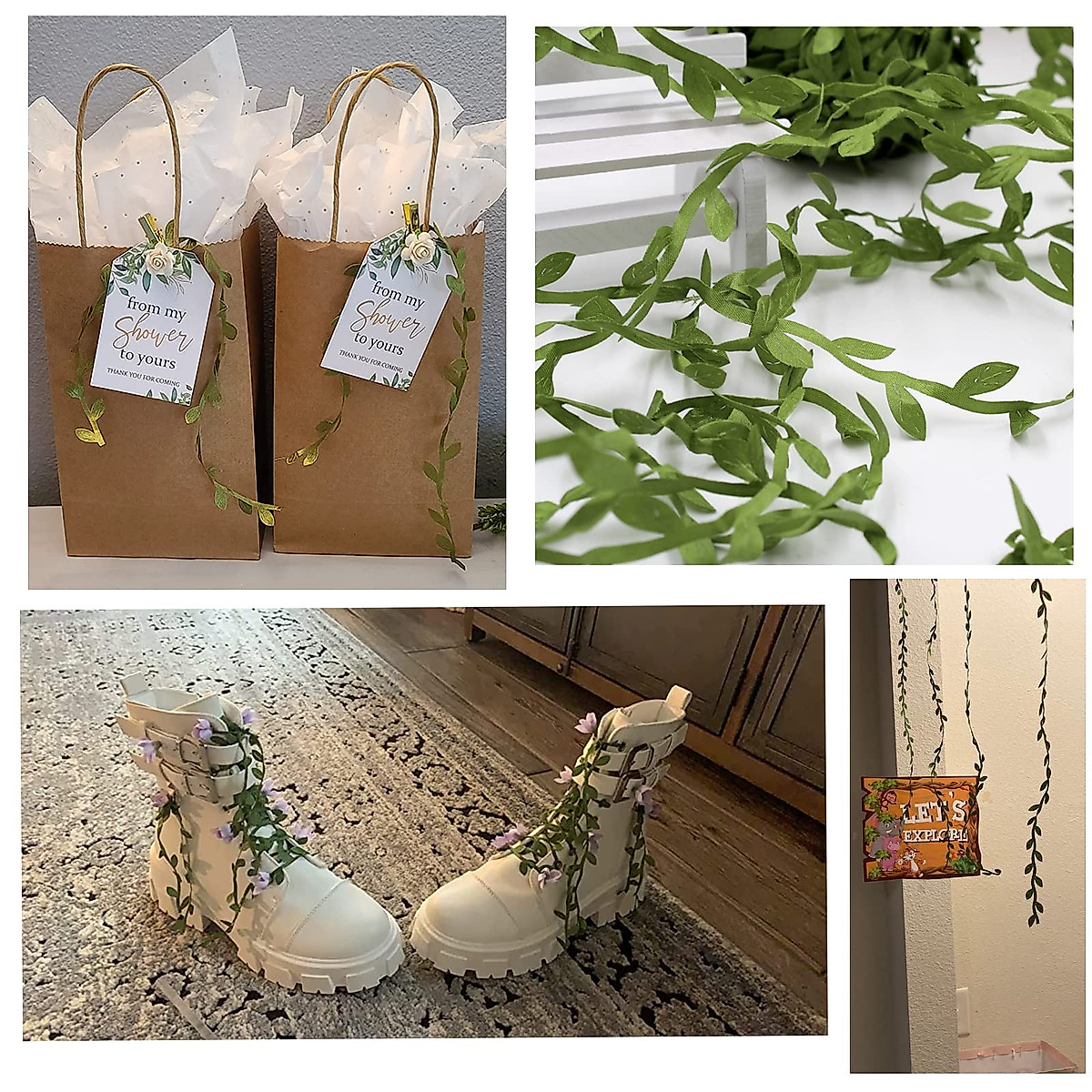 AMZFULY 66 Ft Artificial Vines,Green Leaf Gift Wrapping Trim Ribbon,Eucalyptus Leaves Garland Wreath Accessory DIY Craft Party Wedding Home Decoration