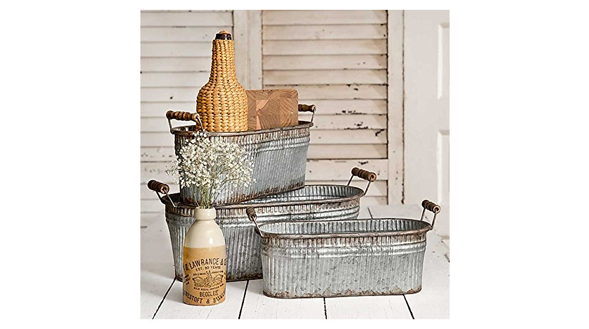 Rustic Metal Bins Set | Farmhouse Style Storage & Organization