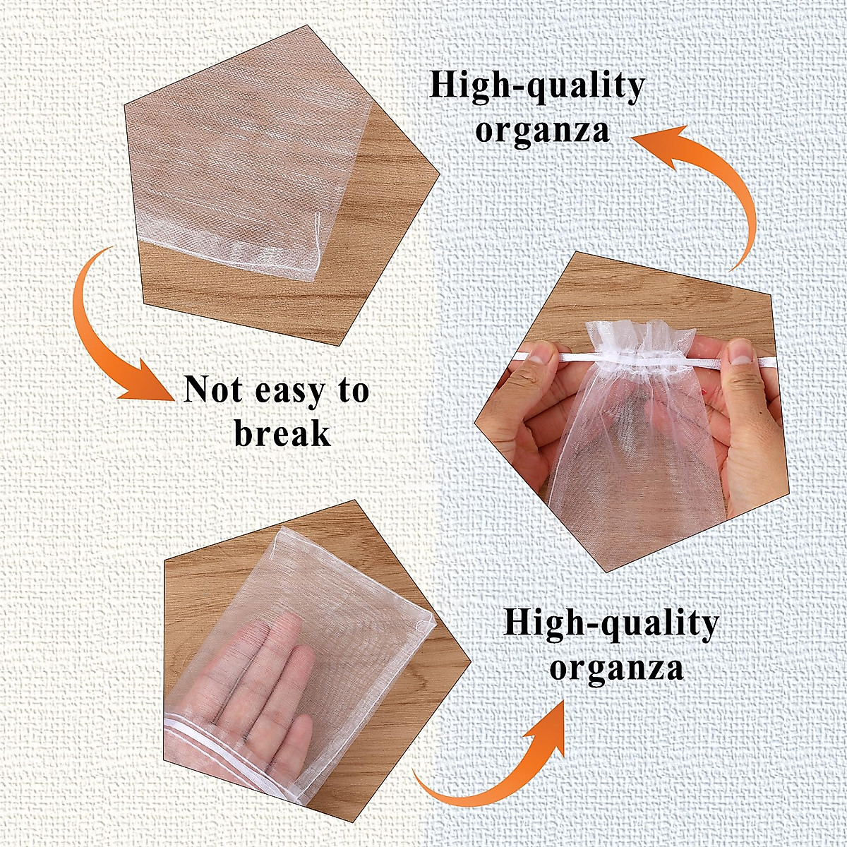 50 Piece Organza Bags 4X6" White Small Mesh Bags Drawstring, Sheer Sachet Pouch Favor Mesh Gift Bags for Valentines Wedding Eid Mubarak Halloween Eve Christmas New Year Party Candy Fruit Wrap Bulk