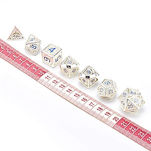 Metal DND Gifts Game Dice 7Pcs Set Hollow and Black Velvet Bag for Dungeons and Dragons RPG MTG Table Games D&D Pathfinder Shadowrun and Math Teaching