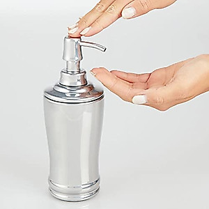 mDesign Metal Bathroom Vanity Countertop Accessory Set - Includes Refillable Soap Dispenser, Divided Toothbrush Stand, Tumbler Rinsing Cup, Vivi Collection, Set of 3, Chrome