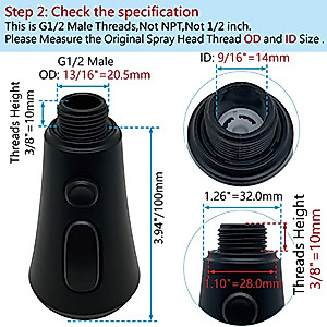 Matte Black Kitchen Faucet Head Replacement, Only for G1/2 (13/16") Connector, Not Universal, Pull Out Sink Sprayer Replacement Nozzle