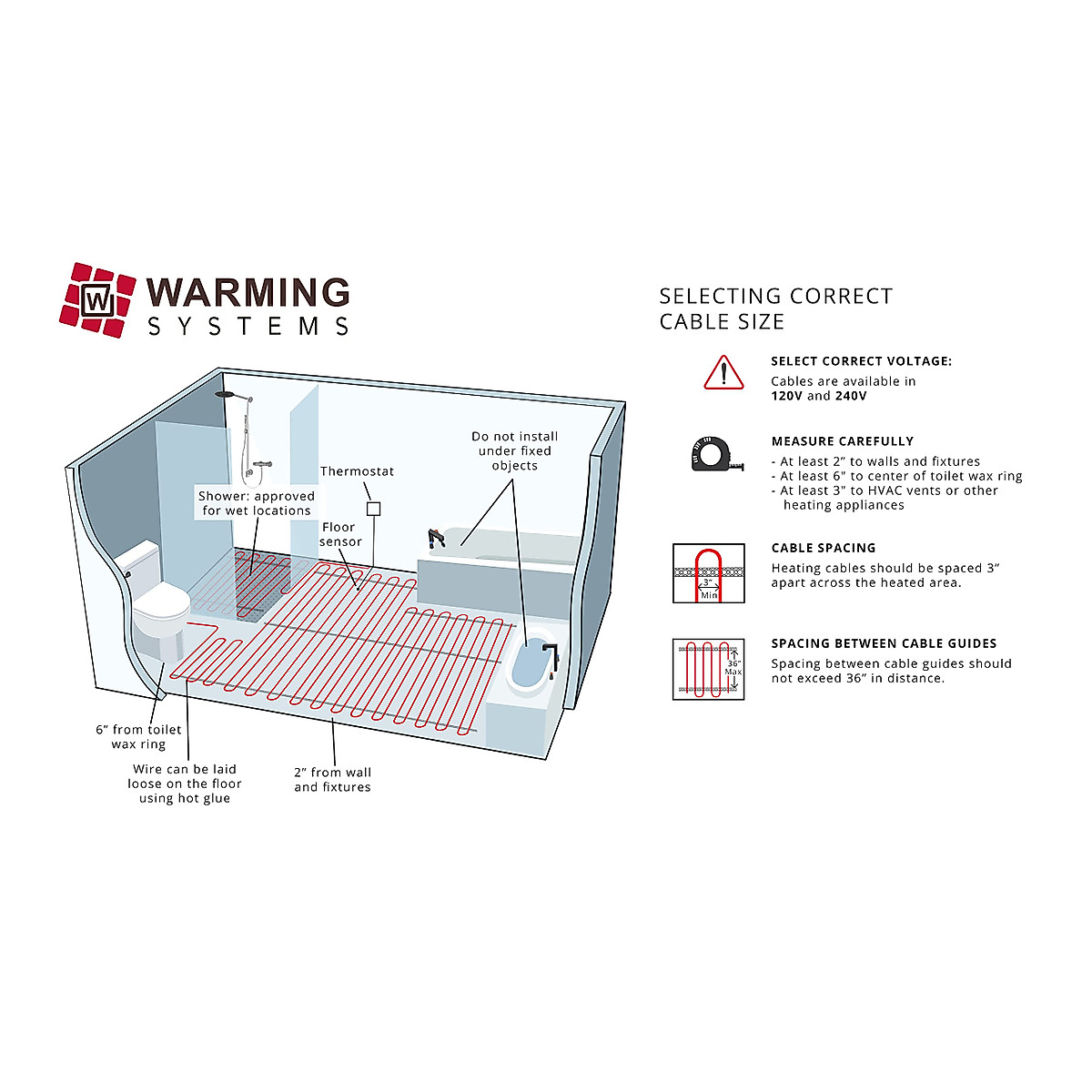 100 Sqft Warming Systems 120 V Electric Tile Radiant Floor Heating Cable with Touch Screen Programmable Thermostat