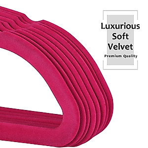 VECELO Premium Velvet Clothes Hangers Suit Heavy Duty (100 Pack)-Non Slip & Space-Saving with 12 Finger Clips & 2Tie Rack Excellent for Men and Women,Rose