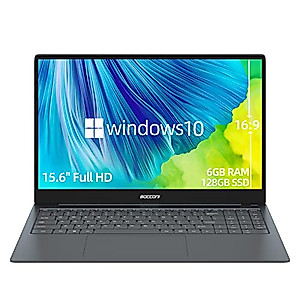 BOCCONI LeadBook T6 Laptop | 15.6" Full HD 1920x1080 IPS Display | Intel Celeron N3450 Quad-Core | 6GB DDR3 | 128GB SSD | AC WiFi | Mini HDMI | Windows 10 Home