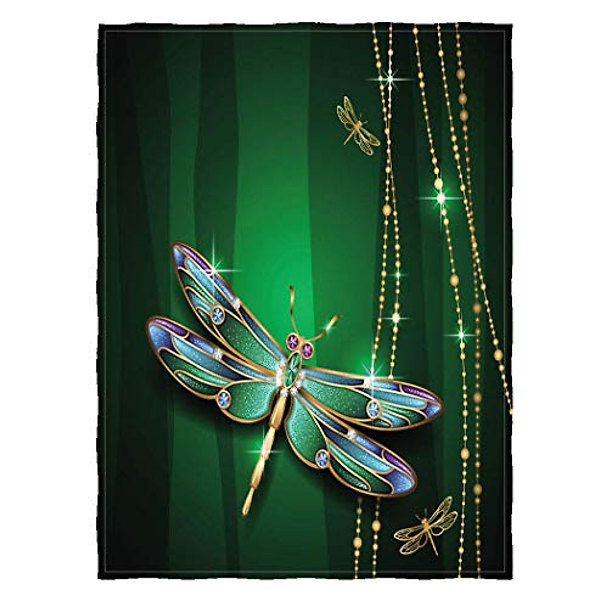 Miblor Gorgeous Jewel Dragonfly on Green Background Plush Throw Blanket for Kids Adults Lightweight Super Soft Warm Fleece Blanket for Bed Couch Sofa (60 x 80 Inches)