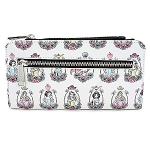 Loungefly x Disney Princess Portraits Allover-Print Faux Leather Wallet (White Multi, One Size)