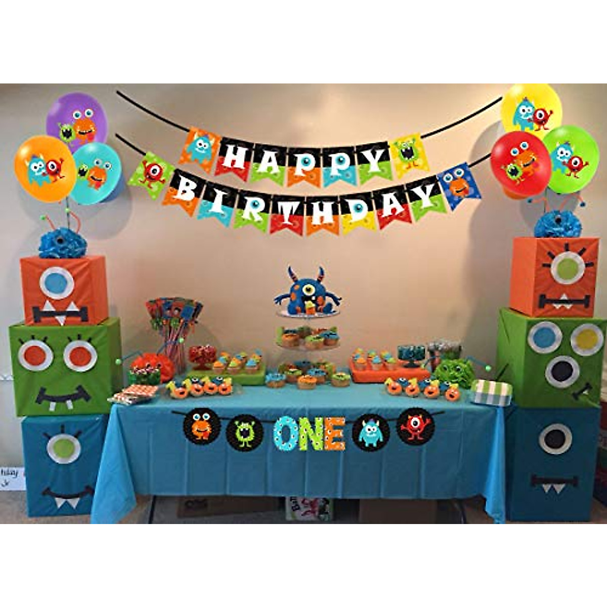 Kreatwow Monster Happy Birthday Banner Monster Bash Party Supplies