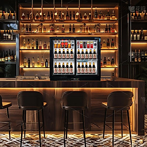 NAFCOOL Back Bar Cooler Fridge,7 Cu Ft Compact Commercial Beer Refrigerator Beverage Undercounter Refrigerator, Display Fridge with LED Light Adjustable Shelves,ETL and NSF Approval,Sliding Door