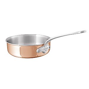 Mauviel M’6S 6-Ply Polished Copper & Stainless Steel Saute Pan With Cast Stainless Steel Handle, Suitable For All Types Of Stoves, 3.2-qt, Made in France