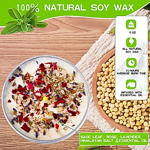 TOMOKO White Sage Candle, Sage Leaf, Rose, Lavender, Himalayan Salt & Essential Oil