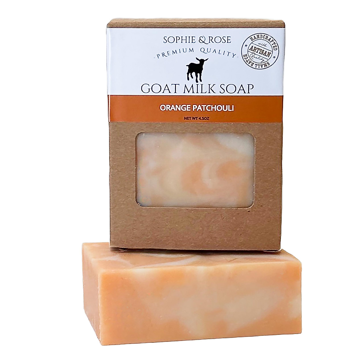 Sophie & Rose Goat Milk Soap, Moisturizing Cleansing Bar, Creamy, Nourishing Lather, Gentle For Sensitive Skin, Handmade USA (Orange Patchouli, 4.5 ounce (Pack of 1))