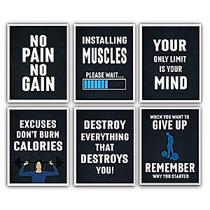 Gym Posters for Home Gym Decor, Motivational Posters for Gym, Workout Posters for Home Gym, Motivational Poster, Fitness Posters, Workout Room Decor, Inspirational Posters, Gym Wall Art, Set of 6 11x14"