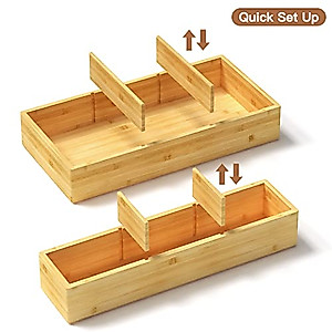 DUJEN Bamboo Drawer Organizer Box 12'' X 12'' X 2' Adjustable 3 Individual Storage Containers Organizer for Kitchen, Bathroom, Office Desk, Makeup,Vanity, Dresser, Pantry