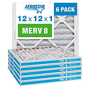 Aerostar 12x12x1 MERV 8 Pleated Air Filter, AC Furnace Air Filter, 6 Pack (Actual Size: 11 3/4"x11 3/4"x3/4")