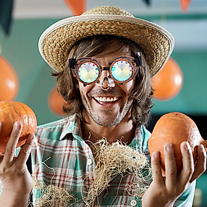 FUTATA Spiked Retro Kaleidoscope Glasses Crystal Rainbow Steampunk Goggles Welding Style Goggles Cosplay Punk Goggles