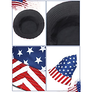 16 Pcs American Flag Bucket Hat Packable 4th of July Fisherman Hats USA Bucket Hat Patriotic Summer Travel Beach Sun Hat for Women Men