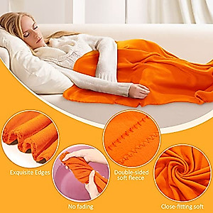 15 Pieces Fleece Blankets Bulk 50 x 60 Inch Double Sided Ultra Soft Fleece Throw Blankets Bulk Lightweight Warm Cozy Airplane Blanket Pet Blankets for Home Office Wedding Gifts Outdoor Use (Orange)