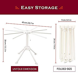 Ourokhome Collapsible Pasta Drying Rack, Plastic Foldable Homemade Fresh Spaghetti Stand Dryer Noodle Hanger for Kitchen with 10 Arms, Stable, Easy Storage, Quickly Set Up (White)