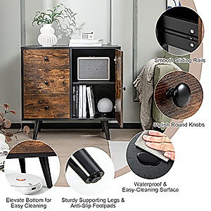 Tangkula Storage Cabinet with 3 Drawers and Door Cabinet, Industrial Wood Accent Cabinet with Adjustable Shelf, Retro Farmhouse Sideboard Buffet Cabinet for Kitchen Living Room (Industrial)