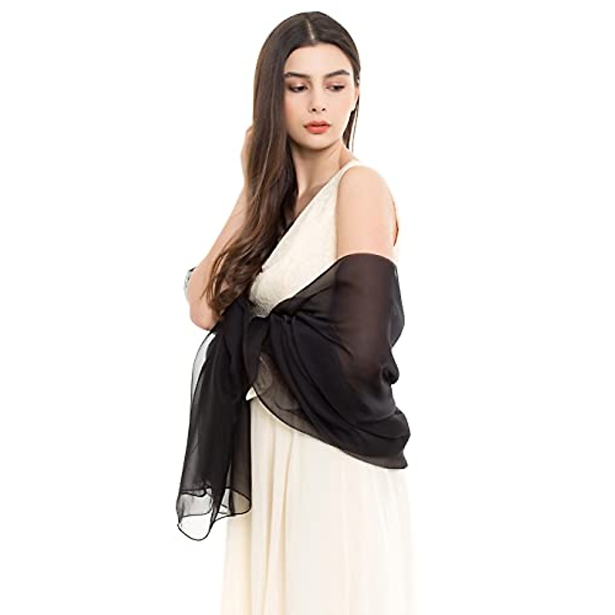 REEMONDE Womens Sheer Bubble Chiffon Shawls Bridal Wedding Wraps Scarves Satin Shawls for Evening Dresses