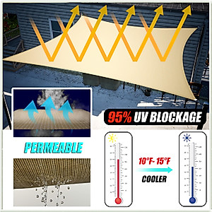 Amgo 10' x 10' x 10' Beige Triangle Sun Shade Sail Awning, 95% UV Blockage, Water & Air Permeable, Commercial and Residential (We Make Custom Size)