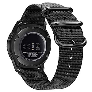 Fintie Bands Compatible with Samsung Galaxy Watch 3 45mm / Galaxy Watch 46mm / Gear S3 Classic/Frontier, Soft Woven Nylon Band 22mm Quick Release Adjustable Replacement Sport Strap, Black