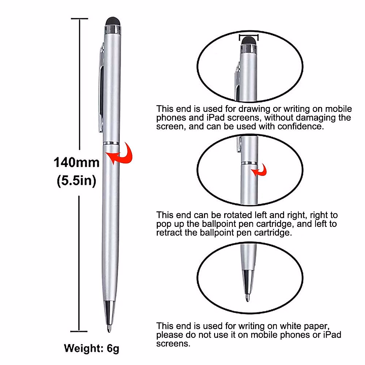 Capacitive Stylus Pens for Touch Screens-2 in 1 Stylists Pens，Universal Touch Screens Stylus Pen for iPad iPhone Tablets Samsung Galaxy All Universal Touch Screen Devices(3 Pack)