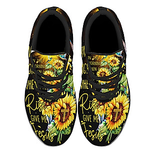 in The Morning When I Rise Give Me Cross Shoes for Men Women Running Sneakers Breathable Casual Sport Tennis Shoes Gift for Him Her Black Size 12
