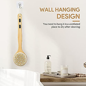 Dual-Sided Long Handle Shower Brush with Soft and Stiff Bristles,Tukuos Back Scrubber Exfoliating Body Scrubber for Wet or Dry Brushing Bath Shower Body Brush