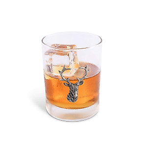 Vagabond House Pewter Elk/Deer Head Double Old Fashion/Bar/Whiskey/Juice/Rocks Deer Head Tumbler Glass Sold as Single 4.5 inch Tall 8 oz