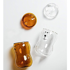 feb.7 Bear Cup, Double Wall, 300 ml Espresso Coffee Tea 3D Glasses Cup with Lid Heat-resistant Double Wall Milk Beer Juice Drinkware Christmas Cup (Transparent)