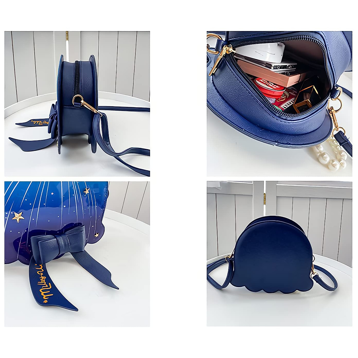 GK-O Women Jellyfish Handbag Crossbody Bag Fantasy Submarine Jellyfish Shoulder Bag Fake Pearl Bow Knot Rivet Messenger Bag (Blue)