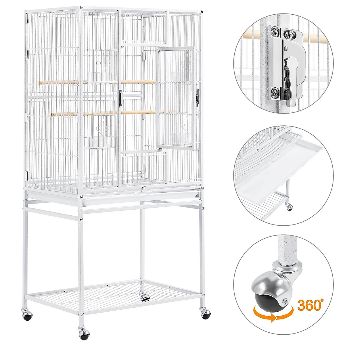 Yaheetech 54" Large Flight Bird Cage for Parrots Macaw Cockatiels Sun Parakeets Lovebird Green Cheek Conures African Grey Small Quaker Amazon Parrots with Rolling Stand, White