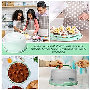 Plastihut Cake Carrier With Lid and Handle – All In 1 Multipurpose Cake Storage Container Fits 10" Cake, 11 Cupcakes & A Cake Plate Serves as 5 Section Serving Tray for Snacks & Fruit - Mint