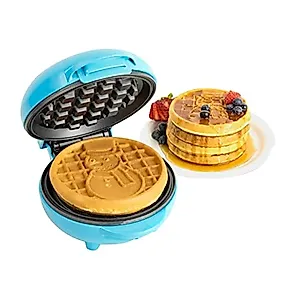 Nostalgia MyMini Snowman Waffle Maker - Mini Waffle Maker with Snowman Motif, Belgian Style Waffle Maker, Cheese Sandwiches, Double Non-Stick