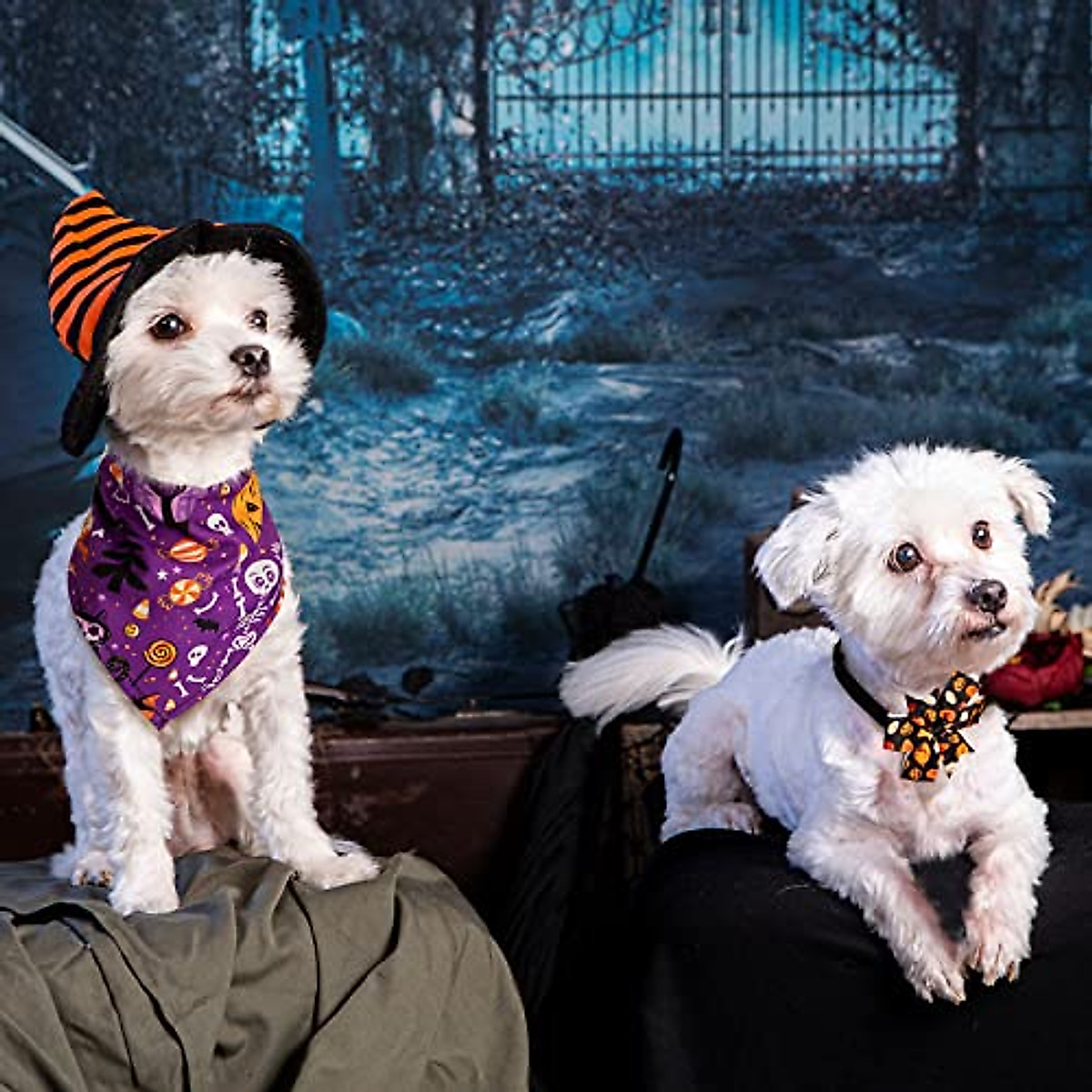 40 Pcs Halloween Dog Bow Ties Set 26 Halloween Pet Bowties 10 Ghost Pumpkin Pet Necktie 4 Dog Bandana Halloween Dog Grooming Accessories for Dog Cat Pet Decor (Ghost Style)