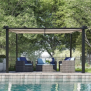 13 x 10 Ft Outdoor Patio Retractable Pergola with Canopy Sun shelter Pergola for Gardens, Terraces and Backyard (13 x 10 Ft, Light Brown)