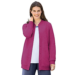 Woman Within Plus Size Fleece Baseball Jacket Long Oversized Fleece Coat - 3X, Black