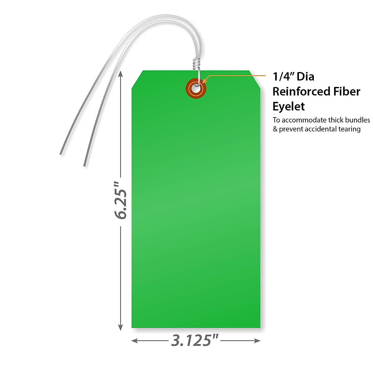SmartSign (Pack of 100) Green Plastic Tags with Wires, 6.25 x 3.125 inch, Metal Eyelet, 10 mil Tear-Proof Polylith Plastic, Writable