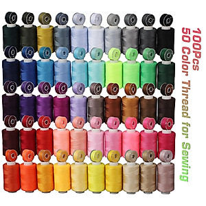 Blibly 100pcs Bobbins Sewing Threads Kit, 500 Yard Polyester Threads, Prewound Bobbins with Case, 50 Colors