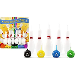 Cornucopia Bowling Cake Candle Set (20-Piece Pins and Balls Birthday Candle Set), 20 Candles Total with 12 Pins and 8 Colored Balls