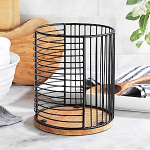 Coffee Pod Storage Holder, Metal Wire Basket with Wood Base, Countertop Coffee Capsule Organizer (89357)