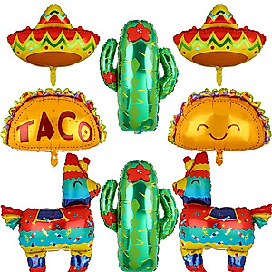 8 Pcs Mexican Fiesta Balloons Jumbo Mexico Taco Llama Cactus Sombrero Mylar Foil Balloon Birthday Cinco De Mayo Mexican Fiesta Theme Party Decor