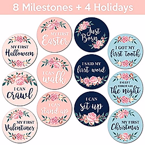 Baby Monthly Stickers | Floral Baby Milestone Stickers | Newborn Girl Stickers | Month Stickers for Baby Girl | Baby Girl Stickers | Newborn Monthly Milestone Stickers (Set of 24)